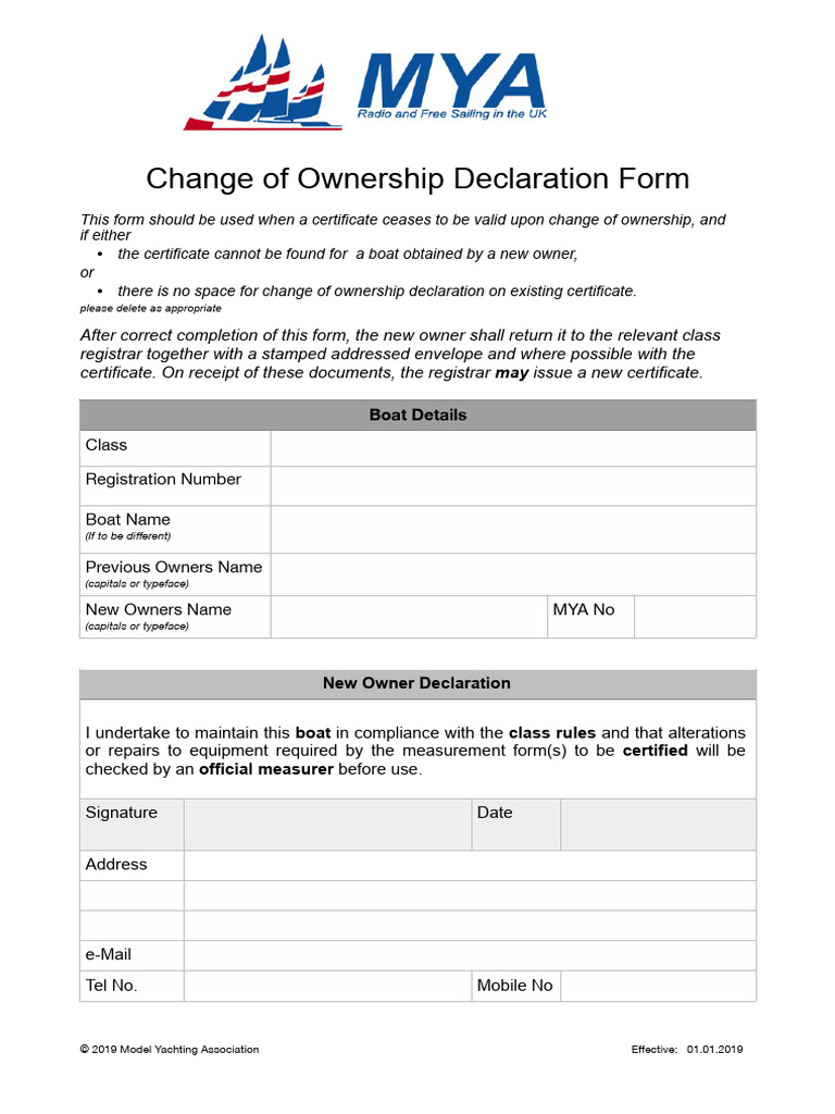 Change of Ownership Form 2019. | PDF