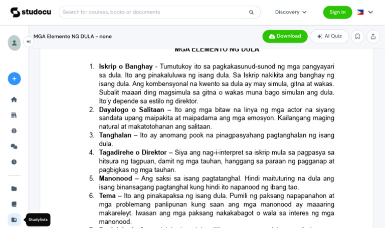MGA Elemento NG DULA - None - MGA ELEMENTO NG DULA Iskrip o Banghay - Tumutukoy Ito Sa - Studocu ...