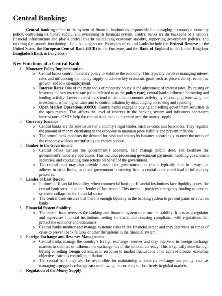 Understanding Central Banking Functions | PDF | Central Banks ...