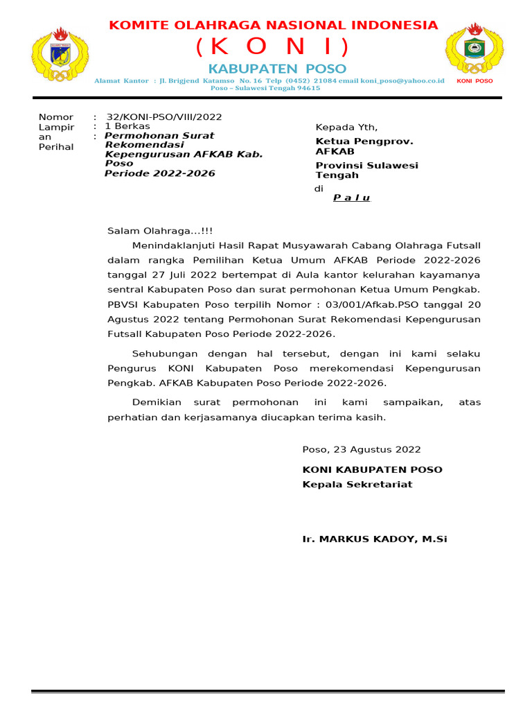 SURAT REKOM FUTSALL -1 | PDF
