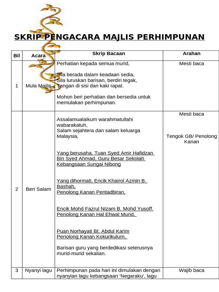 SKRIP PERHIMPUNAN MINGGUAN SKSN 2024-Mei2024 | PDF