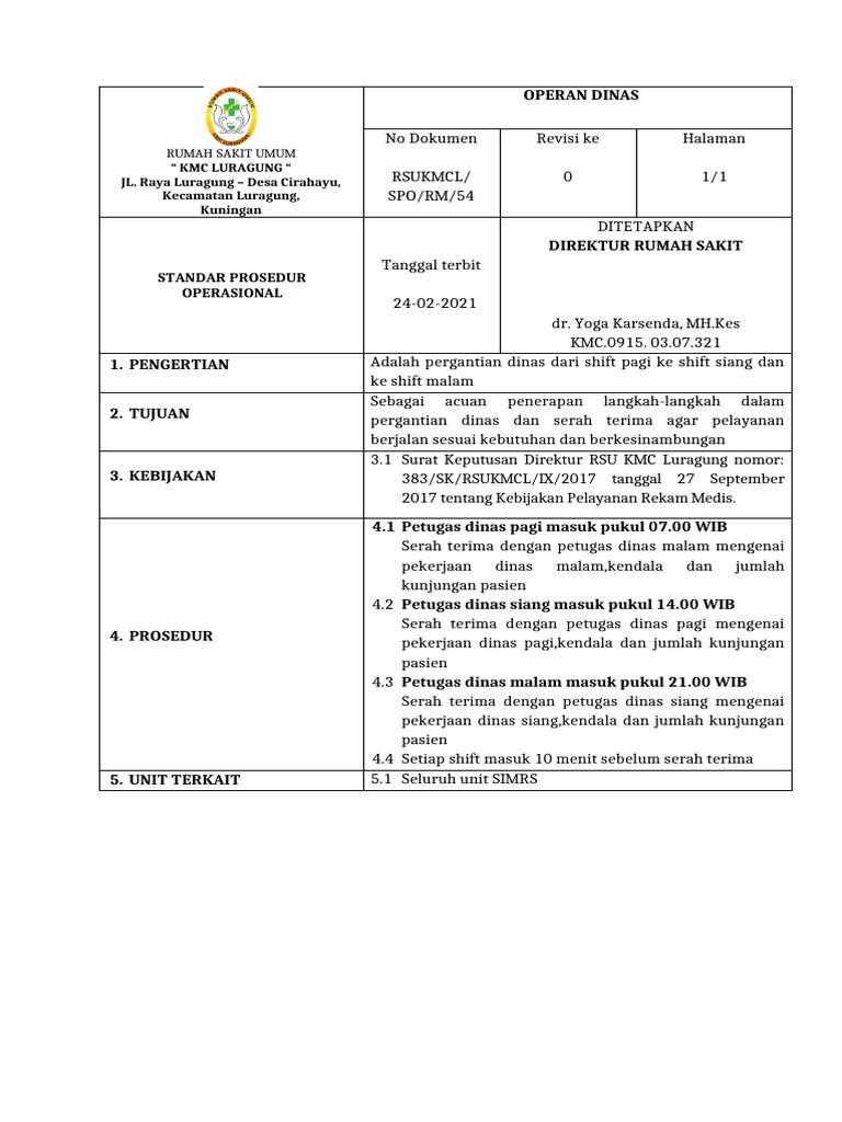Sop Operan Dinas | PDF