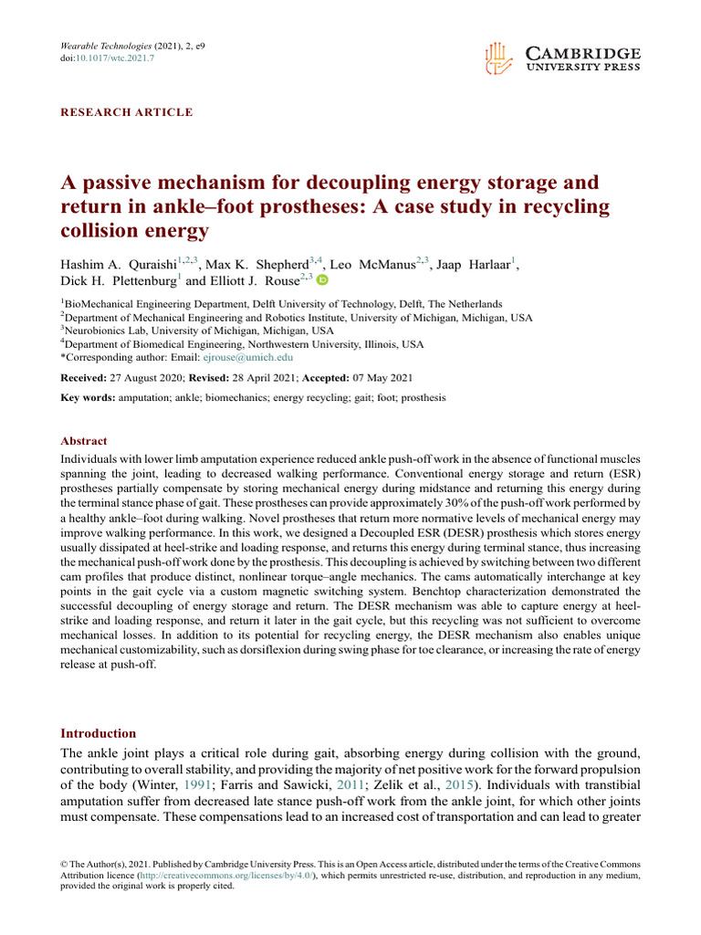 A Passive Mechanism For Decoupling Energy Storage | PDF | Prosthesis ...