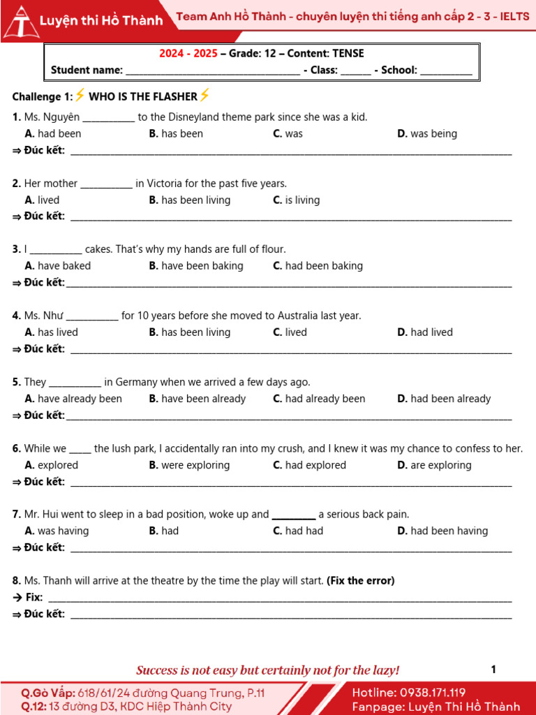Tense Practice for Grade 12 Students | PDF