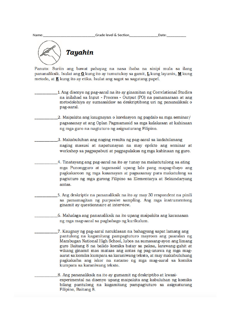Pagbasa at Pagsusuri TAYAHIN Grade 11 | PDF