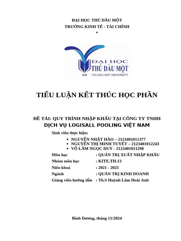 TIỂU LUẬN MÔN QTXNK HOÀN CHỈNH | PDF