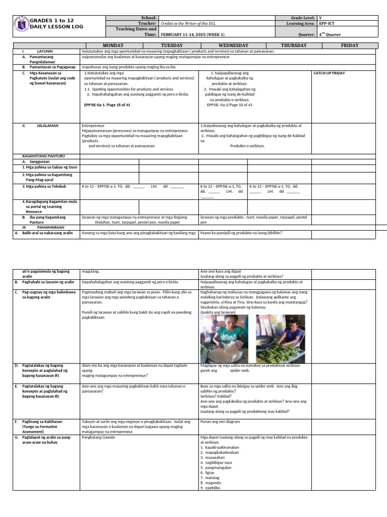 Grade 5 DLL EPP 5 Q4 Week 1 | PDF