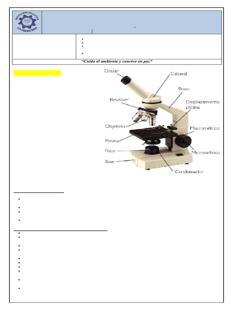 Practica de Laboratorio 1 Grado 9 Partes Del Microscopio ...