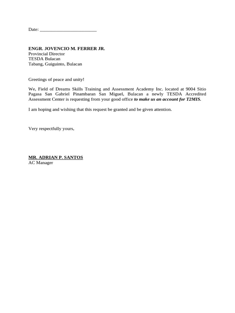 Transmittal Letter - T2MIS Account | PDF