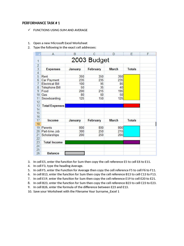 Excel Functions Task Guide | PDF