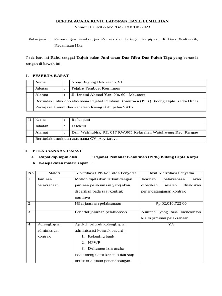 Reviu Hasil Pemilihan Jaringan Perpipaan | PDF