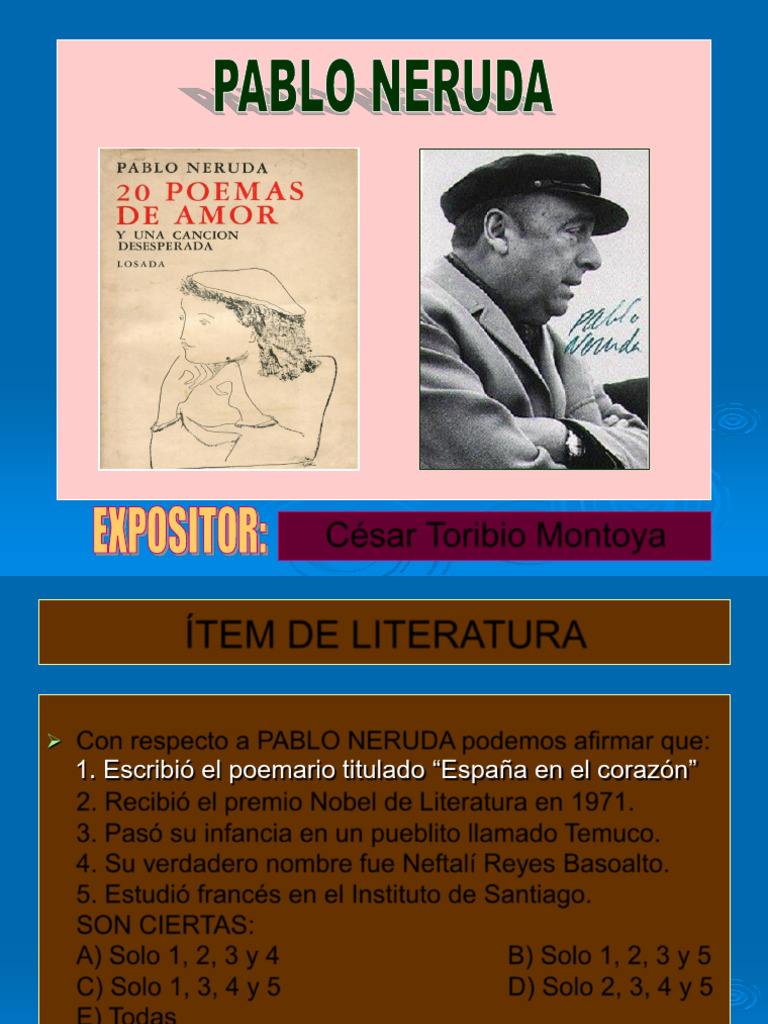 Verdadero nombre de Pablo Neruda | PDF | Poesía | Las artes