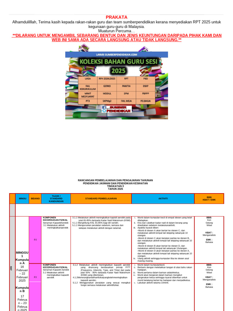 RPT-2025-Pendidikan-Jasmani-Kesihatan-Tingkatan-3-kssm-sumberpendidikan | PDF