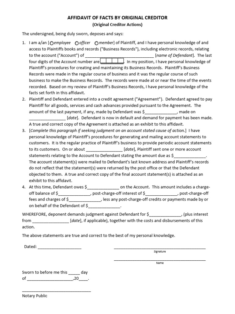 Affidavit of Fact Original Creditor | PDF | Affidavit | Common Law