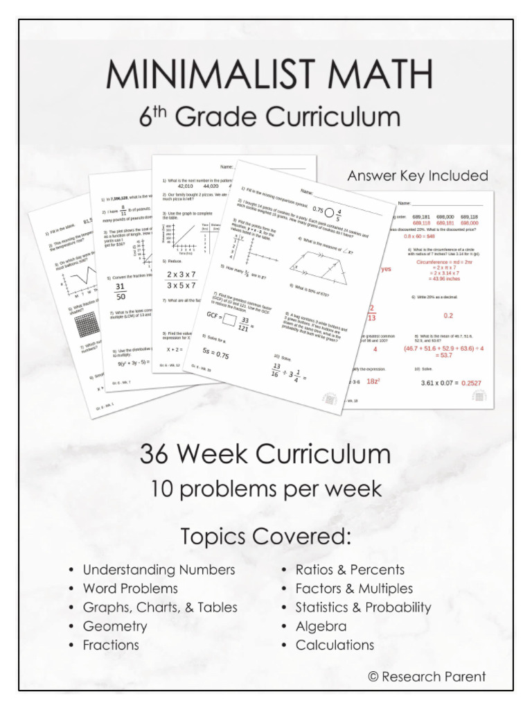 6th Grade Minimalist Math Curriculum-Research Parent | PDF | Ratio ...