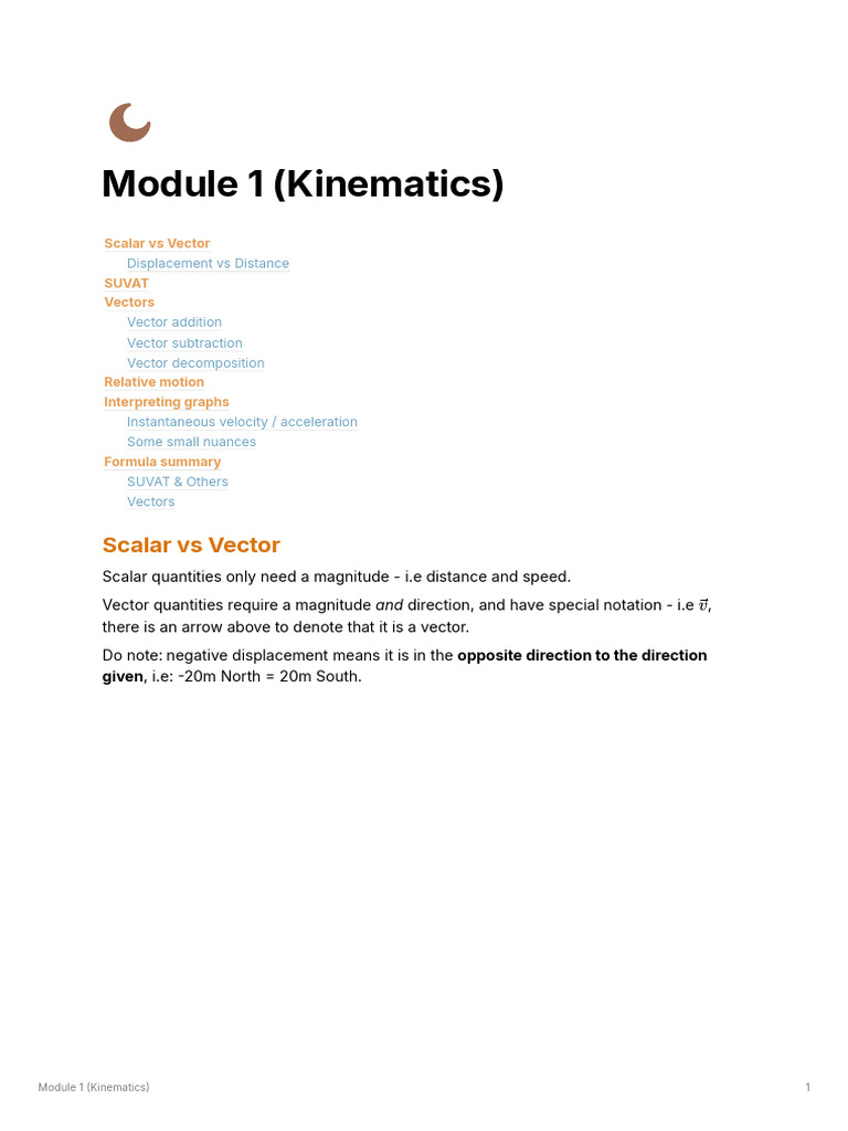 Module 1 Kinematics 1 | PDF | Velocity | Euclidean Vector
