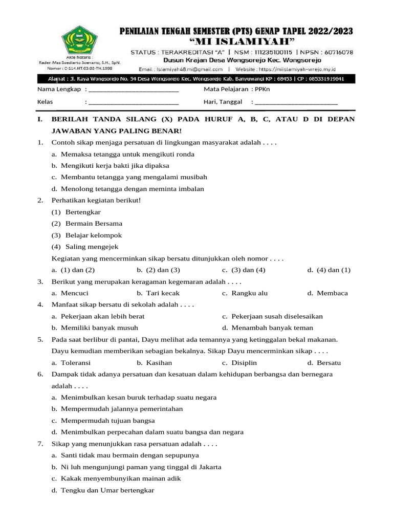 SOAL PTS PKN SEMESTER 2 ( 2022-2023 ) (1) | PDF