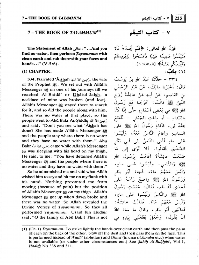 Sahih-Al-Bukhari Book 07 Rubbing Hands and Feet With Dust (Tayammum) Hadith 334-348 of 7563 ...