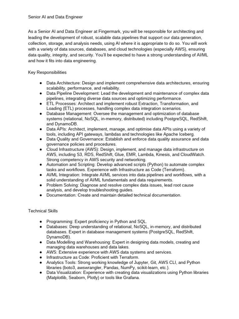 Senior AI and Data Engineer | PDF | Amazon Web Services | Artificial Intelligence