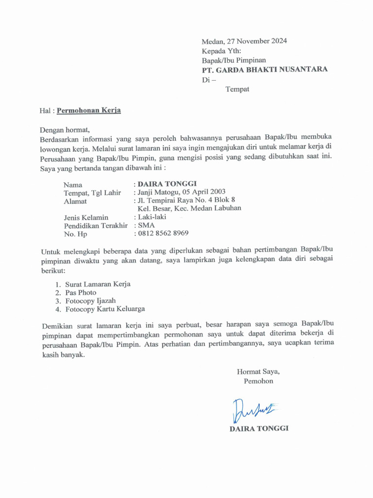 Berkas Lamaran Kerja Daira | PDF