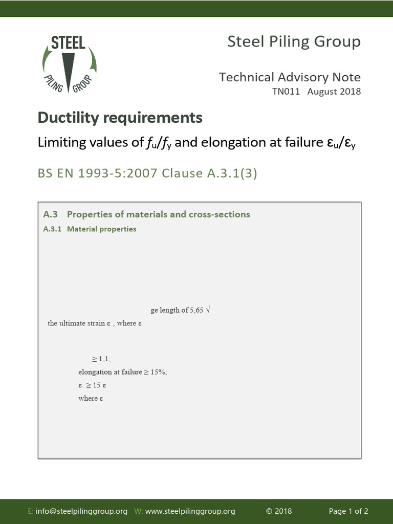 TN011 Limiting Values For Fu Fy and Elongation at Failure | PDF ...