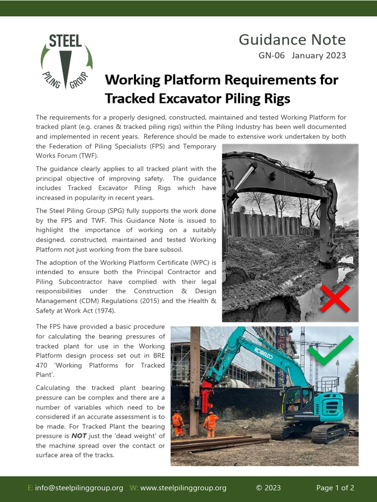 SPG - Guidance Note GN-06 Working Platform Requirements For Tracked Excavator Piling Rigs | PDF ...