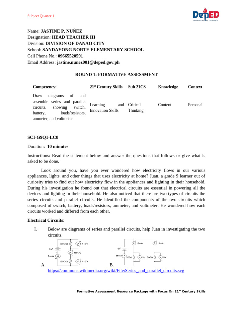 Series and Parallel Circuits Assessment | PDF | Series And Parallel ...