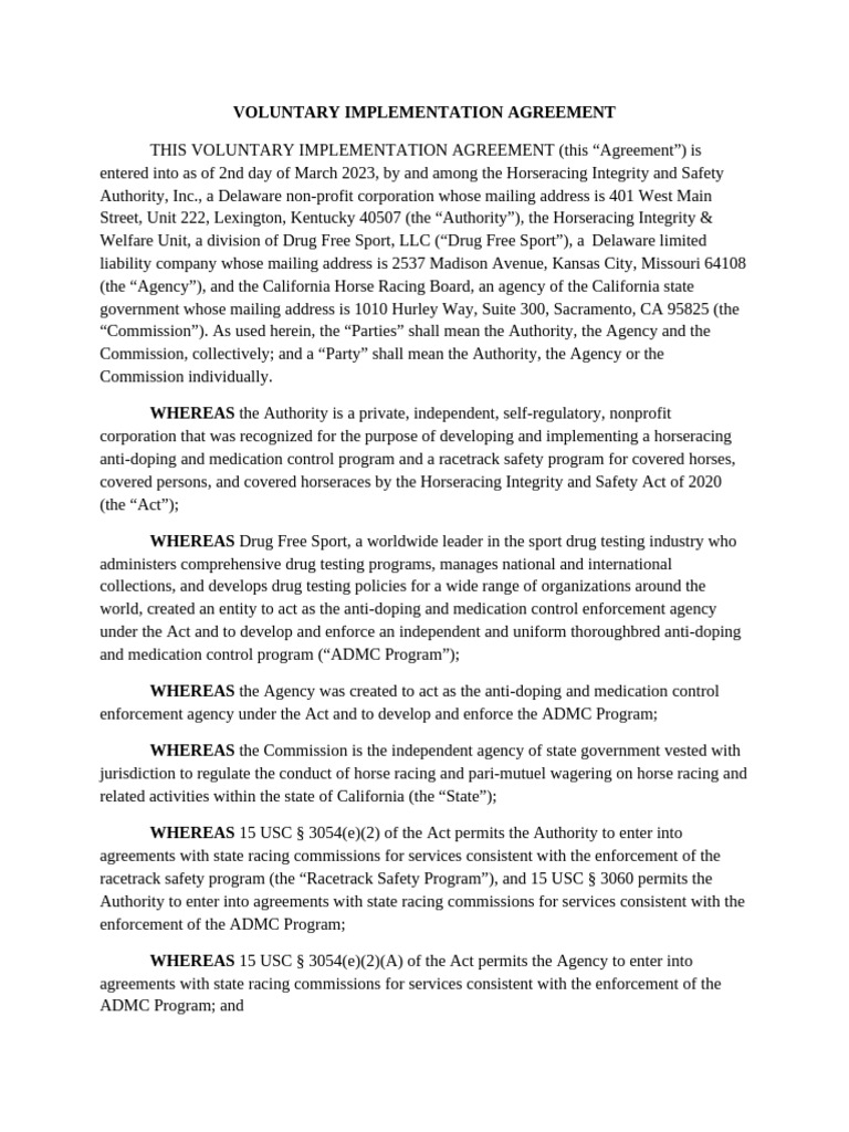 California Horse Racing Safety Agreement | PDF