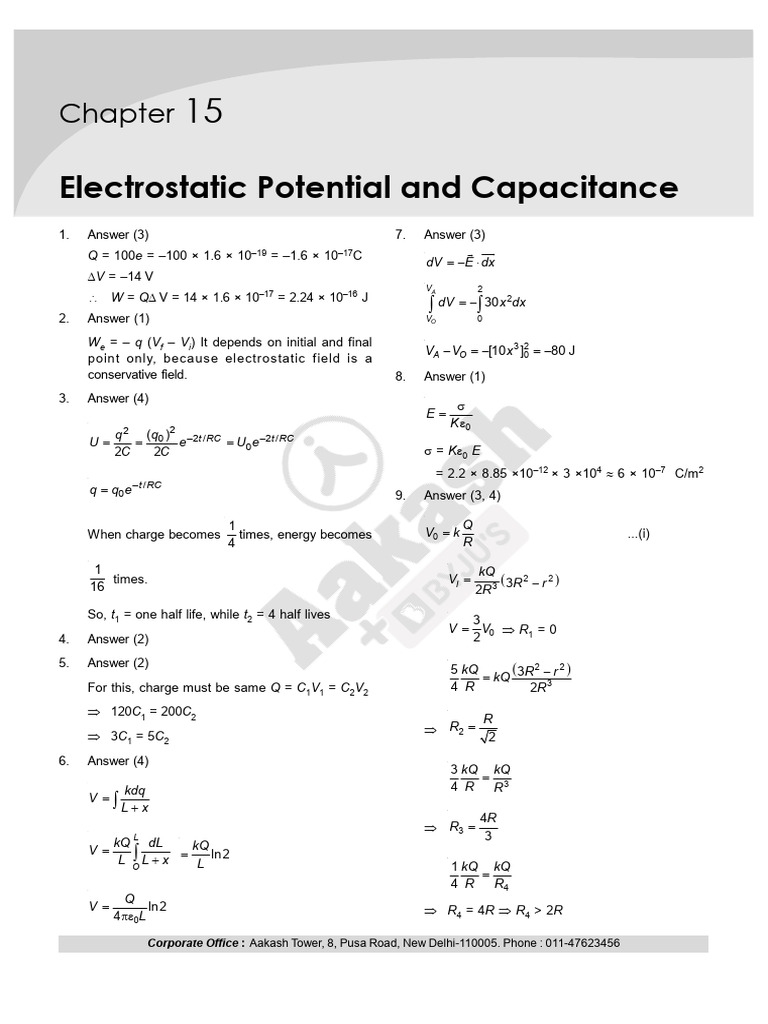 P - Sol - Ch-15 - Electrostatic Potential and Capacitance | PDF | Physical Quantities | Physics