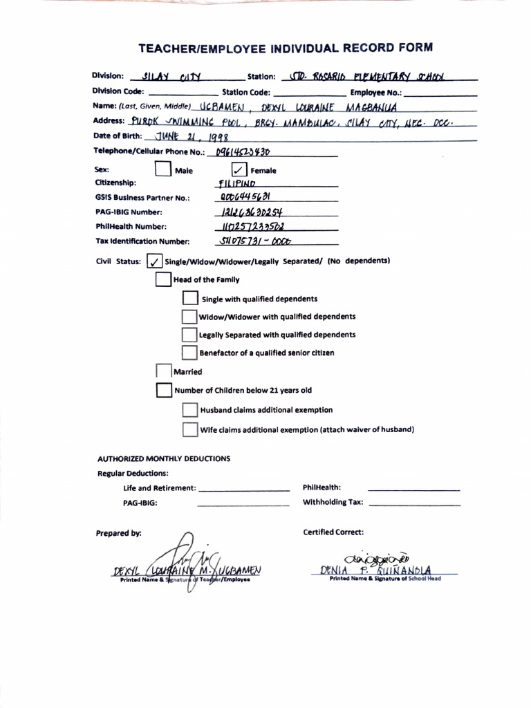 Individual Record Form | PDF