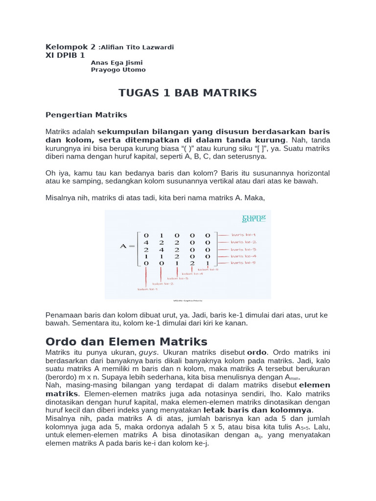 TUGAS_1_BAB_MATRIKS_terbaru[1] | PDF
