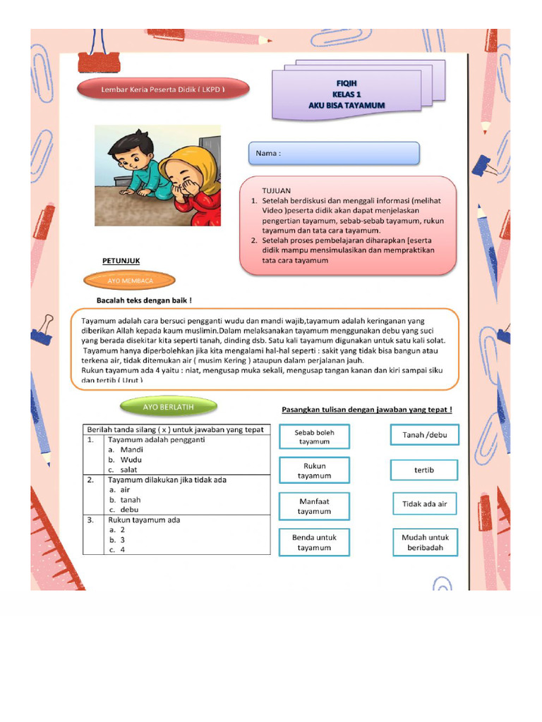 LKPD Fiqih Bab Tayamum Kelas 1 | PDF
