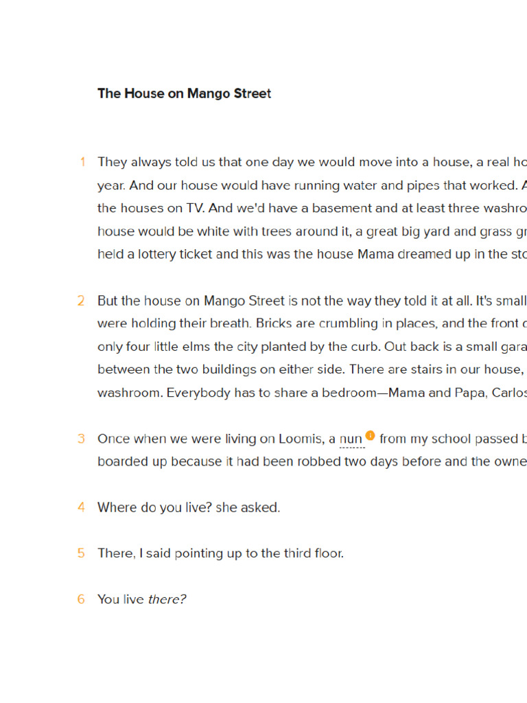 The House On Mango Street Excerpt From StudySync | PDF