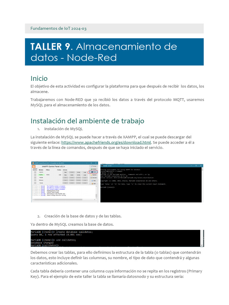 TALLER9b. Almacenamiento de Datos - Node-Red-2024-03 | PDF | Mi sql | Bases de datos