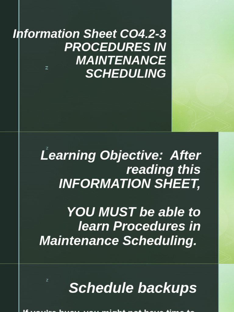 Co4.2-3 Procedures in Maintenance Scheduling | PDF | Backup | Computing