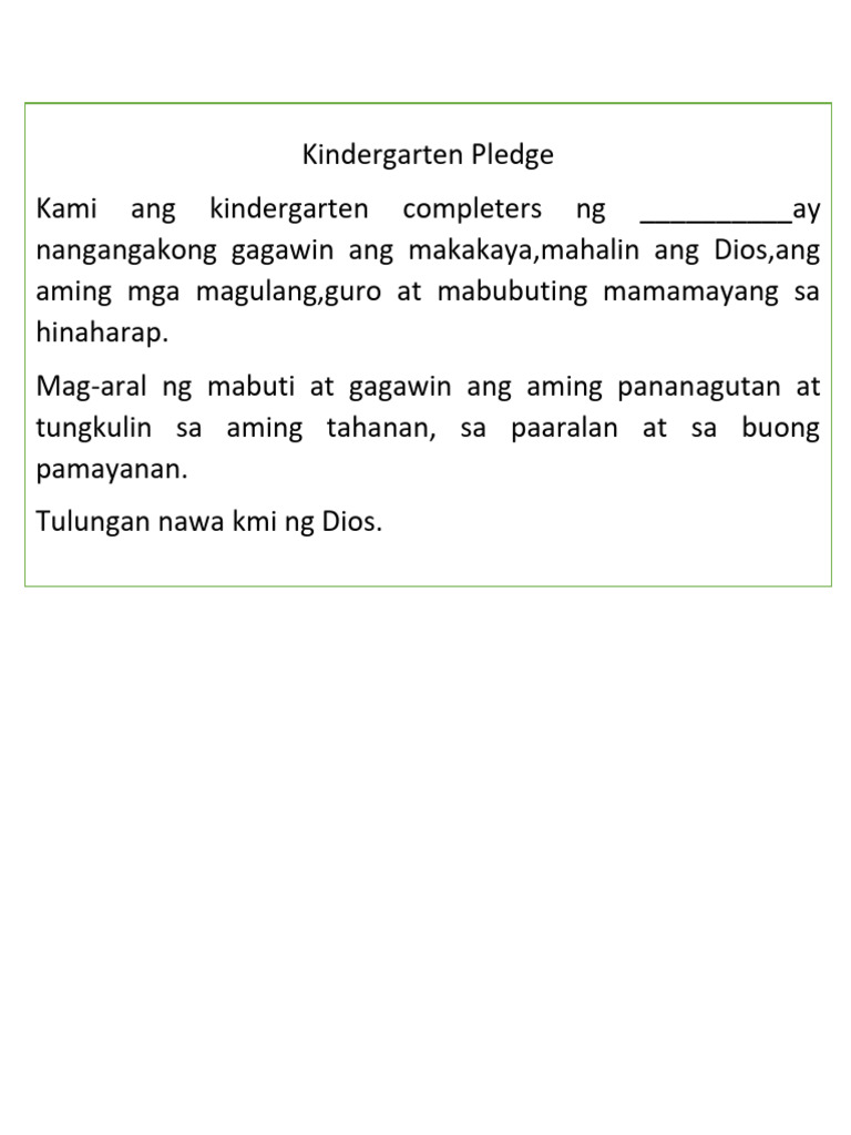 Pledge For Kindergarten | PDF
