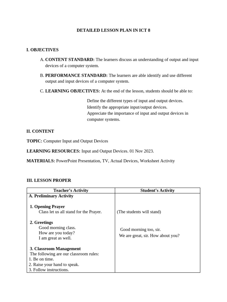 Detailed Lesson Plan in Ict 8 | PDF | Cursor (User Interface) | Input/Output