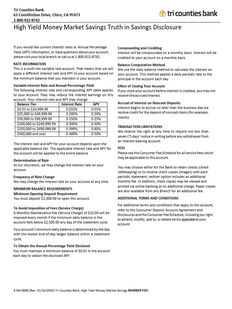 High Yield Money Market Savings Disclosure | PDF | Interest | Interest ...