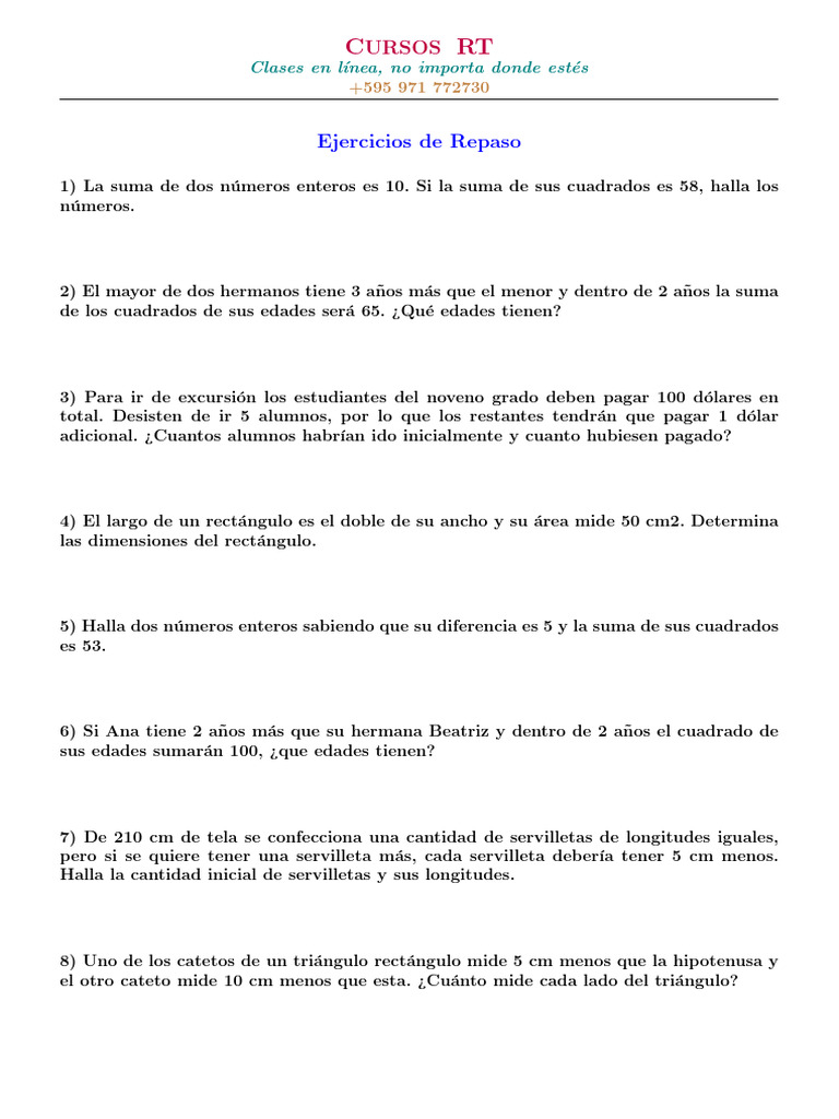 Ejercicios de Matemáticas en Línea | PDF