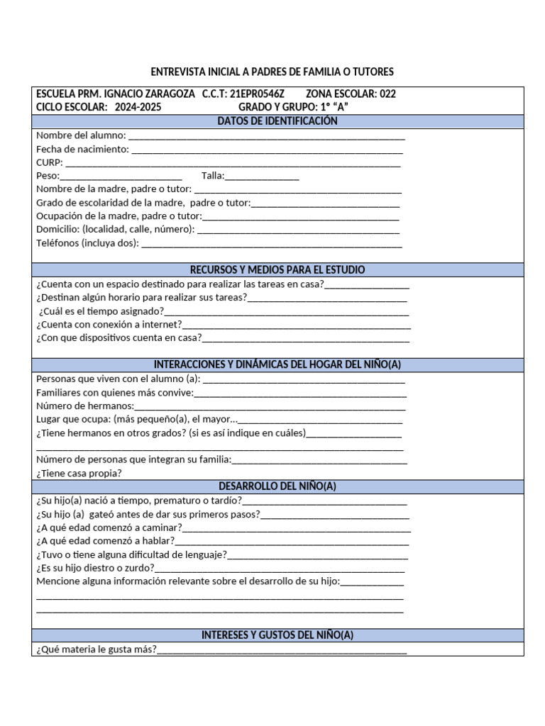 Formato de Entrevista Inicial Padres de Familia | PDF | Las emociones