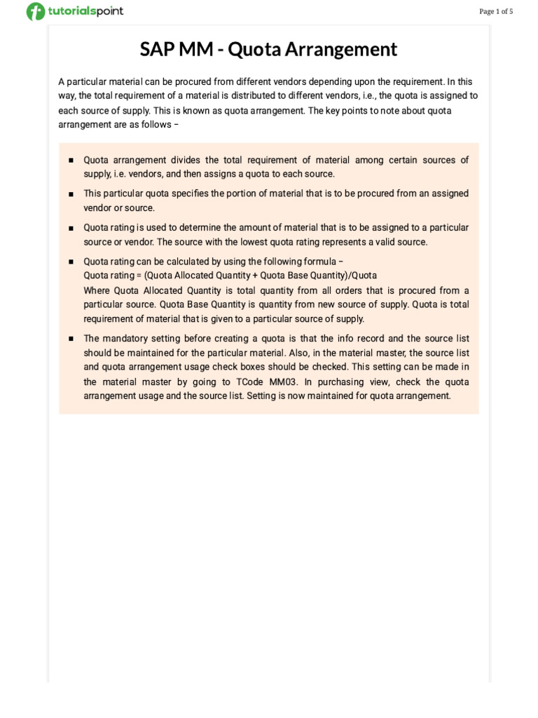 SAP MM Quota Arrangement Guide | PDF