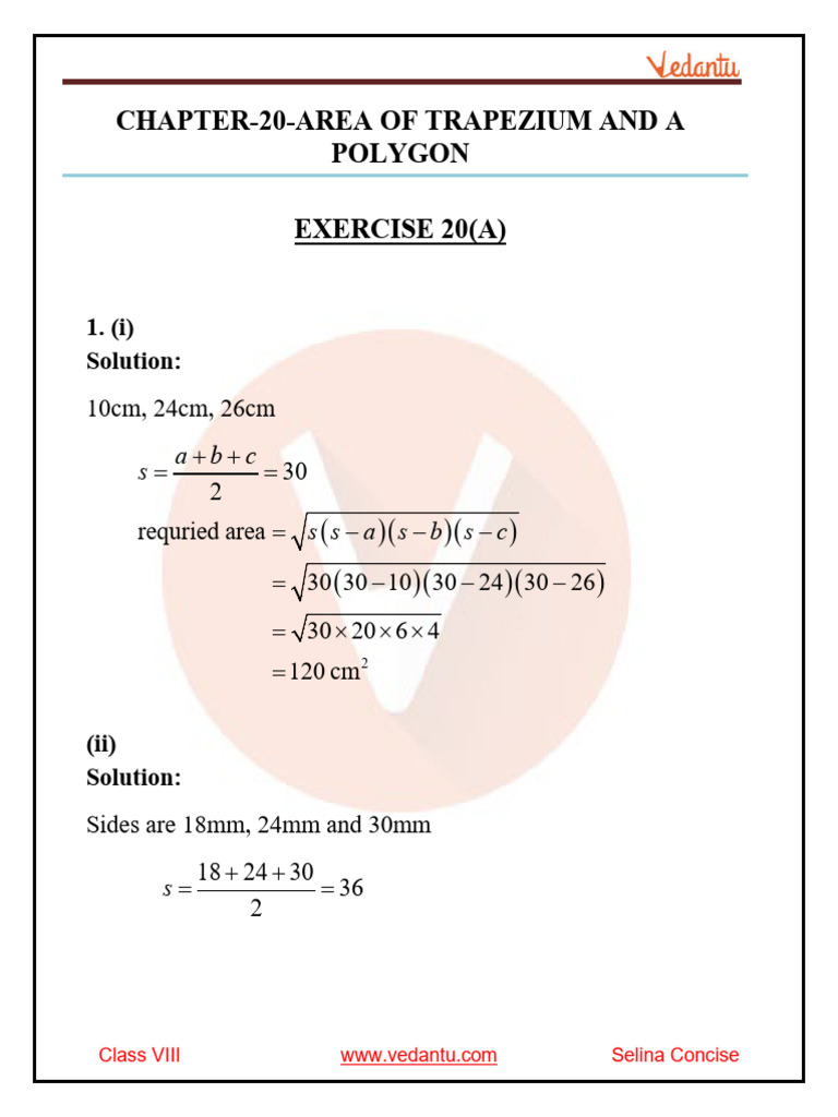 Selina Concise Mathematics Class 8 ICSE Solutions For Chapter 20 - Area of Trapezium and A ...