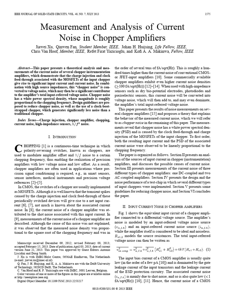 Measurement and Analysis of Current Noise in Chopper Amplifiers | PDF | Mosfet | Amplifier