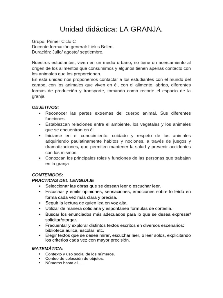 Unidad Didactica La Granja | PDF