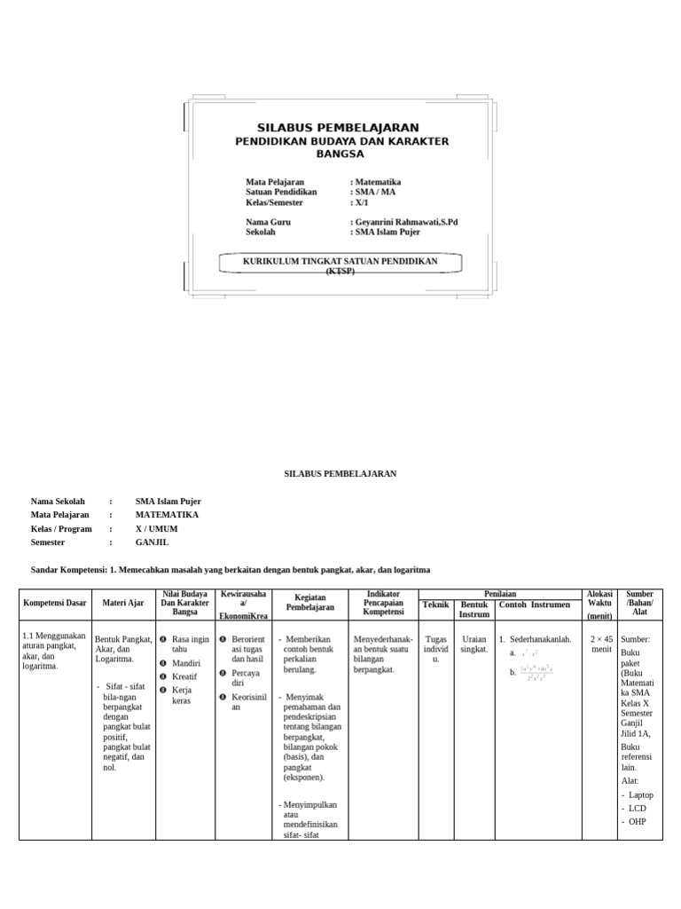 [3] SILABUS MATEMATIKA SMA | PDF