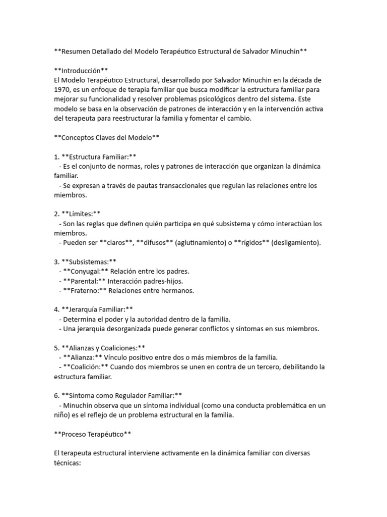 Resumen Detallado Del Modelo Terapéutico Estructural de Salvador ...