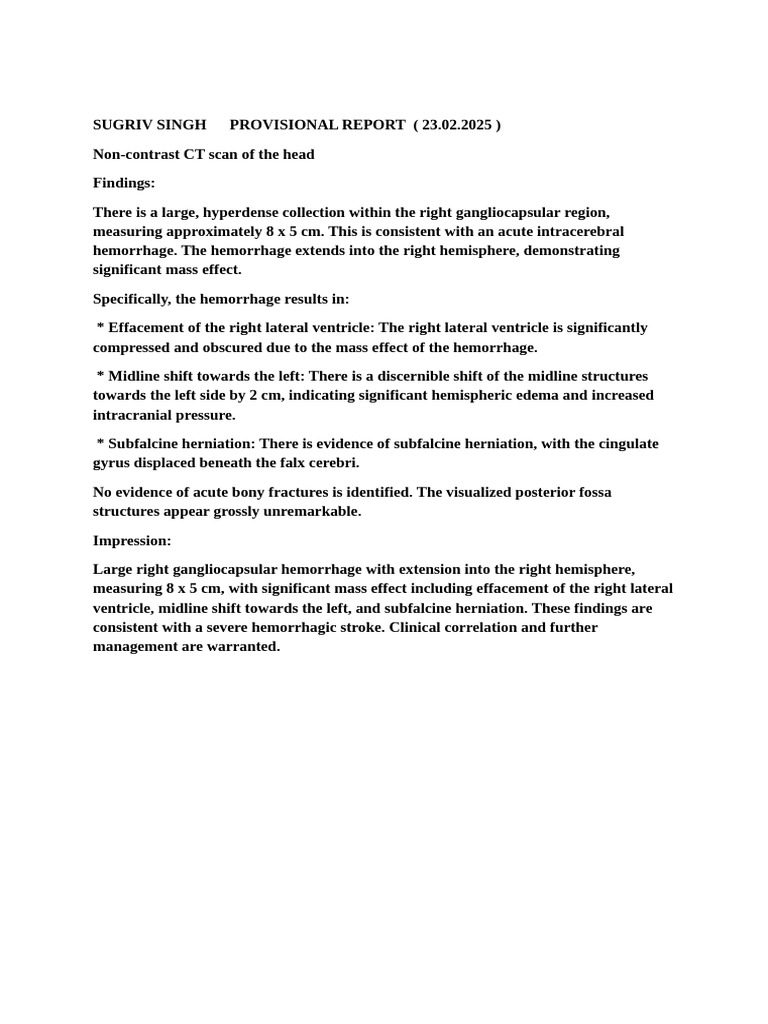 Right Gangliocapsular Hemorrhage Report | PDF