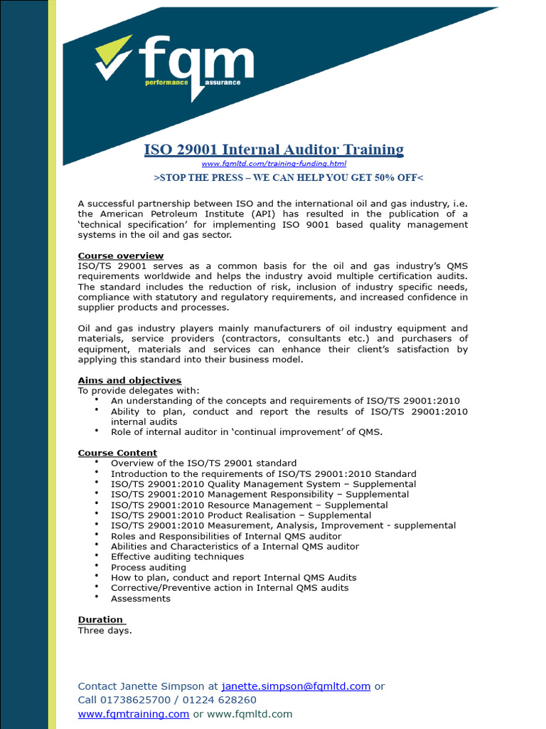 ISO 29001 Internal Auditor Course | PDF