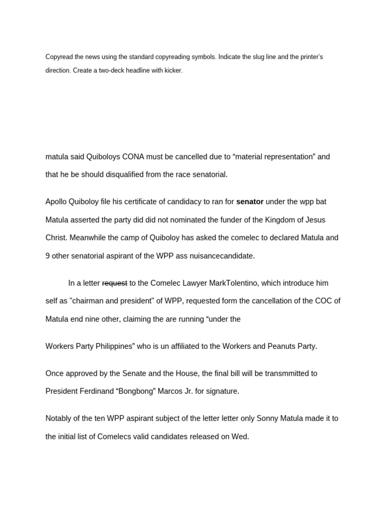 Copyread The News Using The Standard Copyreading Symbols | PDF