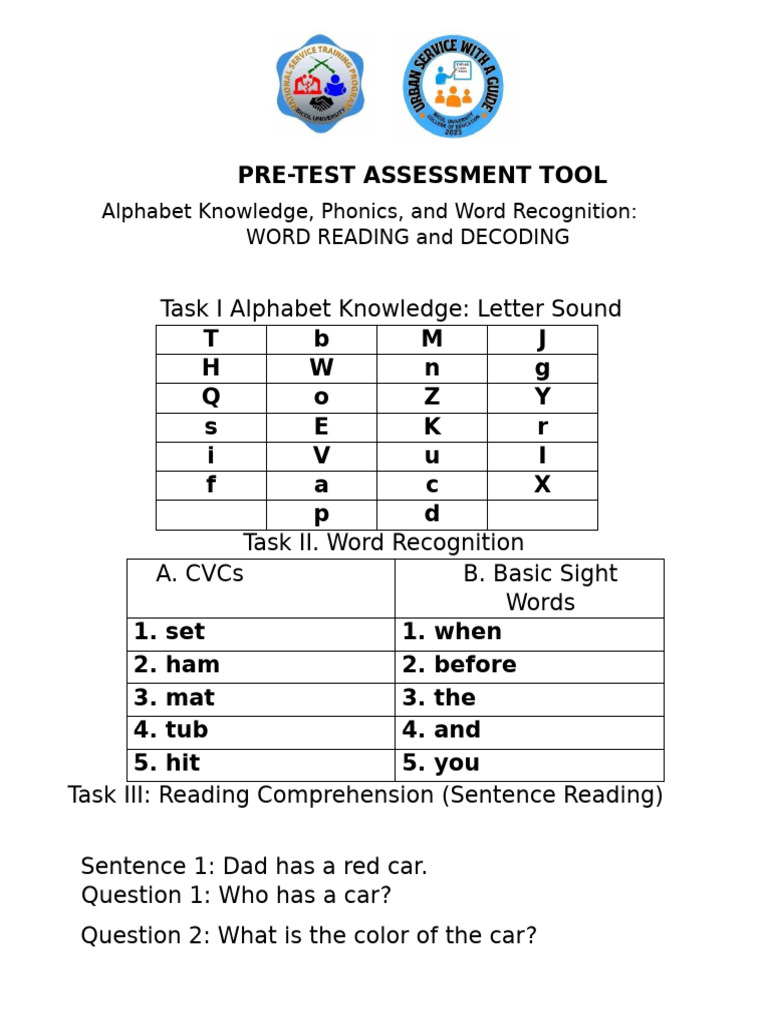 Grade 1 Pre-Test Reading Assessment | PDF | Applied Psychology ...
